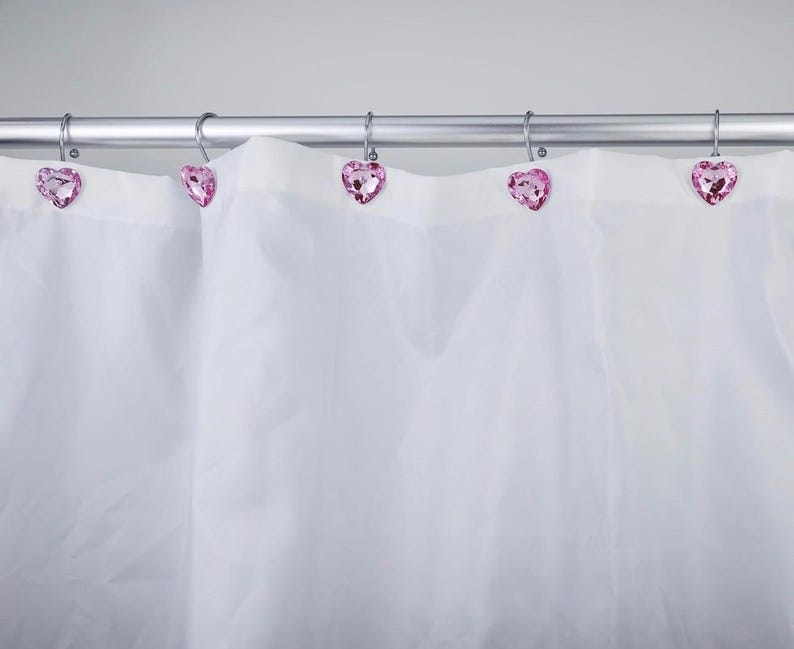 Sparkling Heart Shower Curtain Hooks, Diamond Style Crystal Bathroom ...