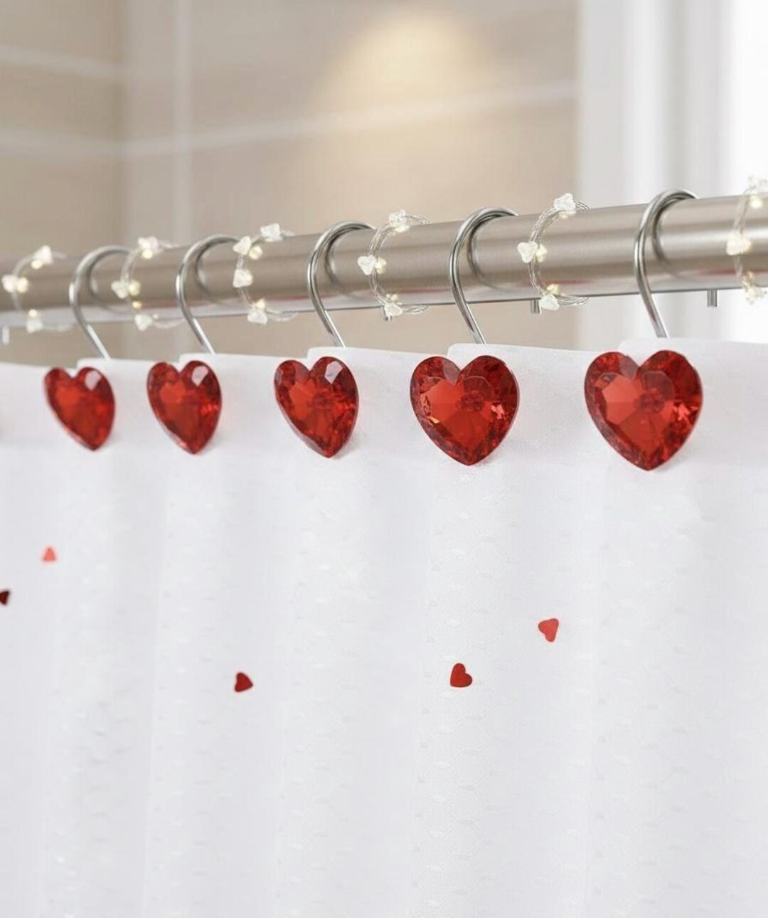 Sparkling Heart Shower Curtain Hooks, Diamond Style Crystal Bathroom ...