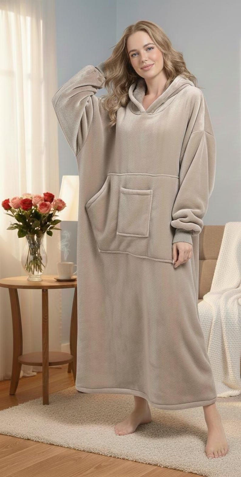 Cozy Plush Sherpa Blanket Hoodie, Soft Fuzzy Oversized Snuggie ...