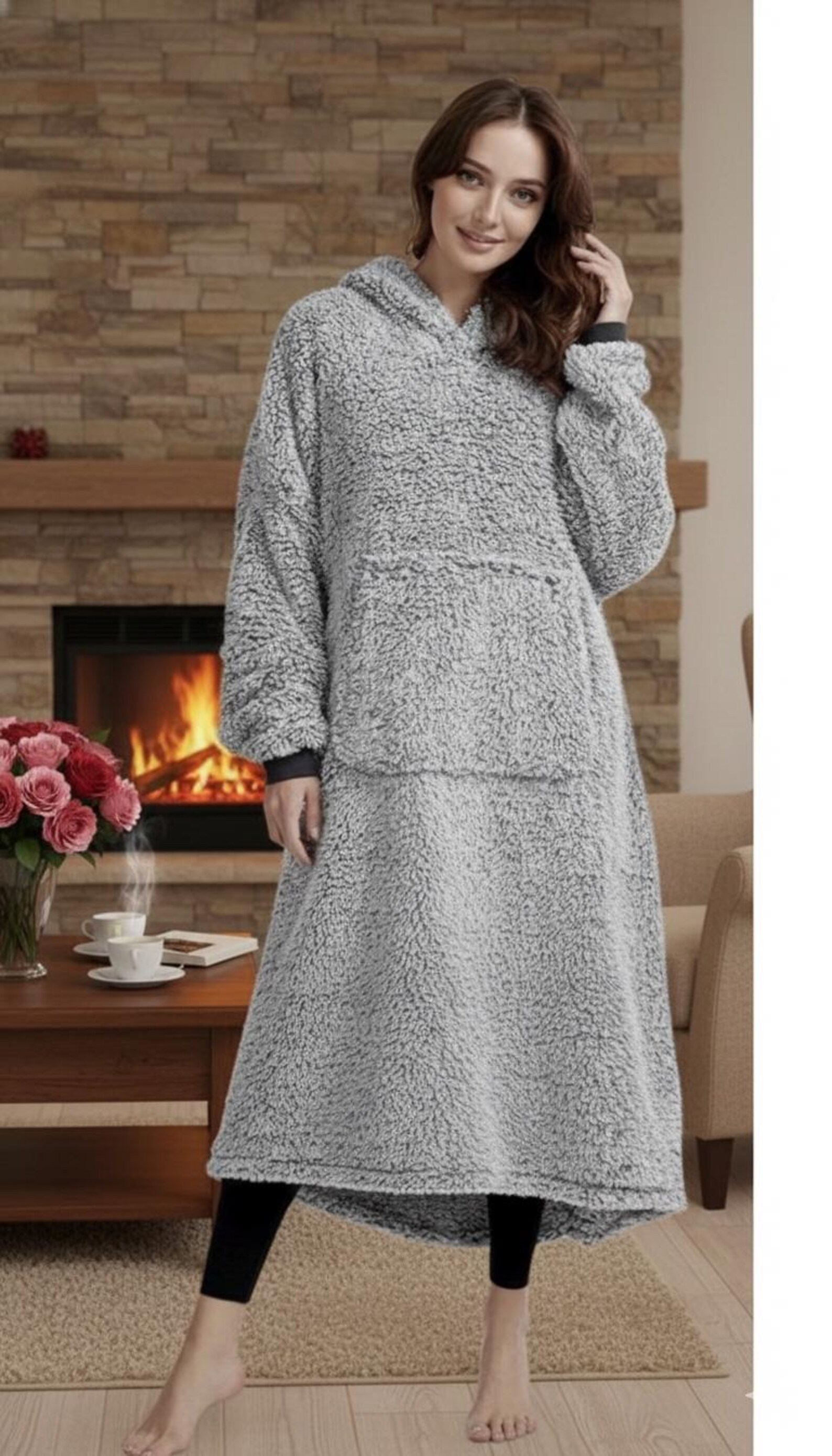 Cozy Plush Sherpa Blanket Hoodie, Soft Fuzzy Oversized Snuggie ...