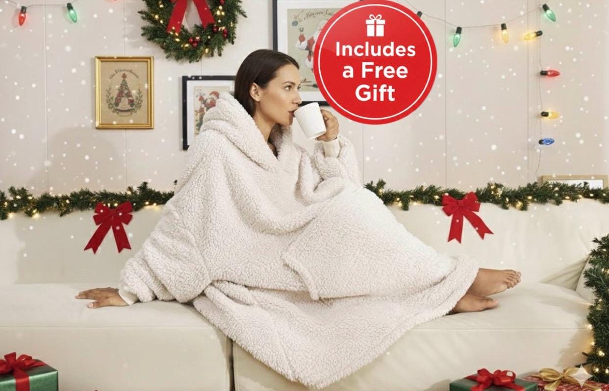 Cozy Plush Sherpa Blanket Hoodie, Soft Fuzzy Oversized Snuggie ...