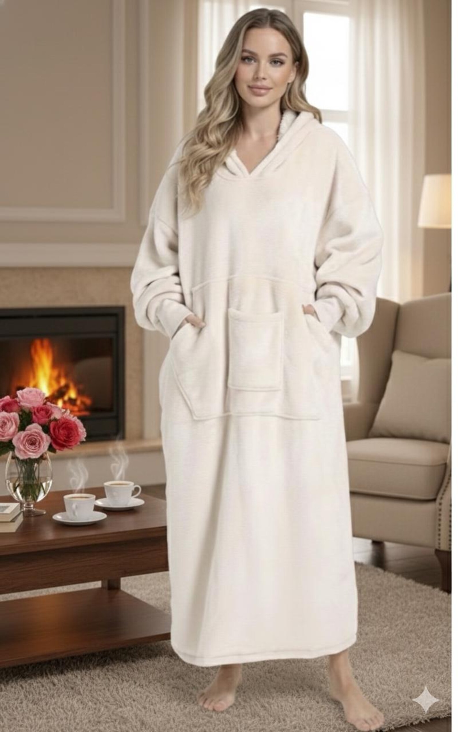 Cozy Plush Sherpa Blanket Hoodie, Soft Fuzzy Oversized Snuggie ...