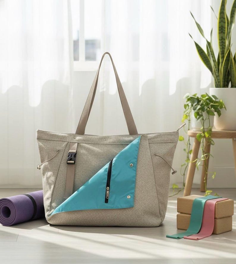 Yoga Mat Linen Bag, Pilates Gym Bag Tote Bag With Multi Pockets for ...
