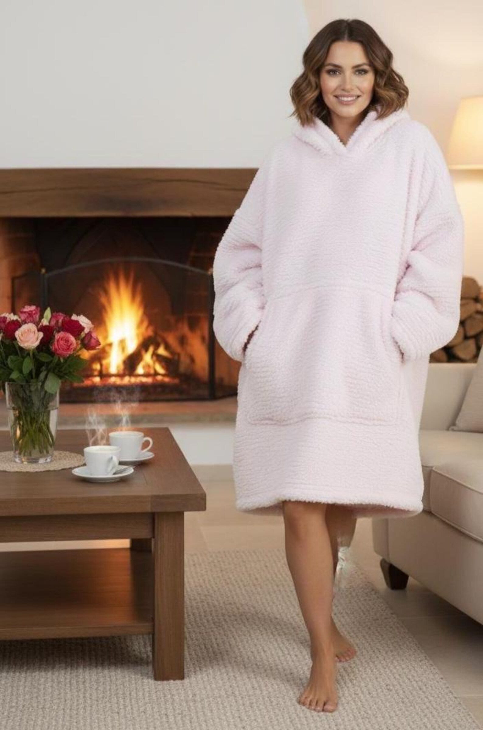 Cozy Plush Sherpa Blanket Hoodie, Soft Fuzzy Oversized Snuggie ...