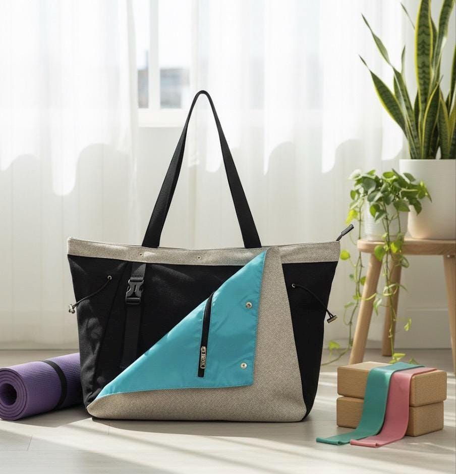 Yoga Mat Linen Bag, Pilates Gym Bag Tote Bag With Multi Pockets for ...