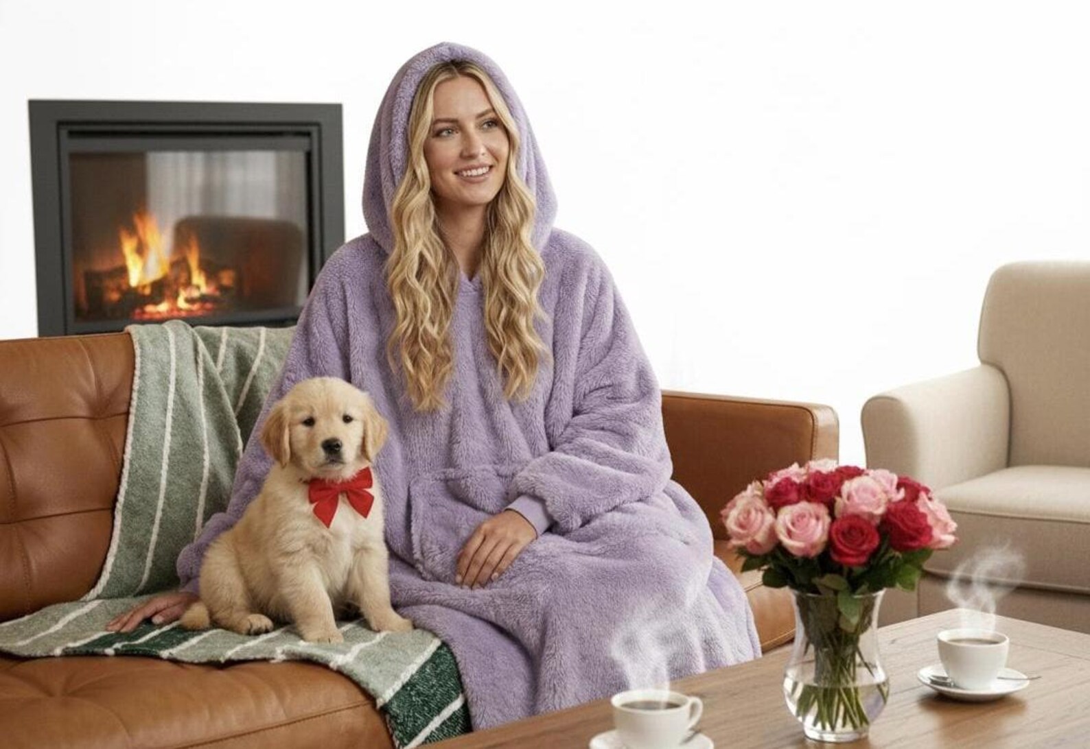 Cozy Plush Sherpa Blanket Hoodie, Soft Fuzzy Oversized Snuggie ...
