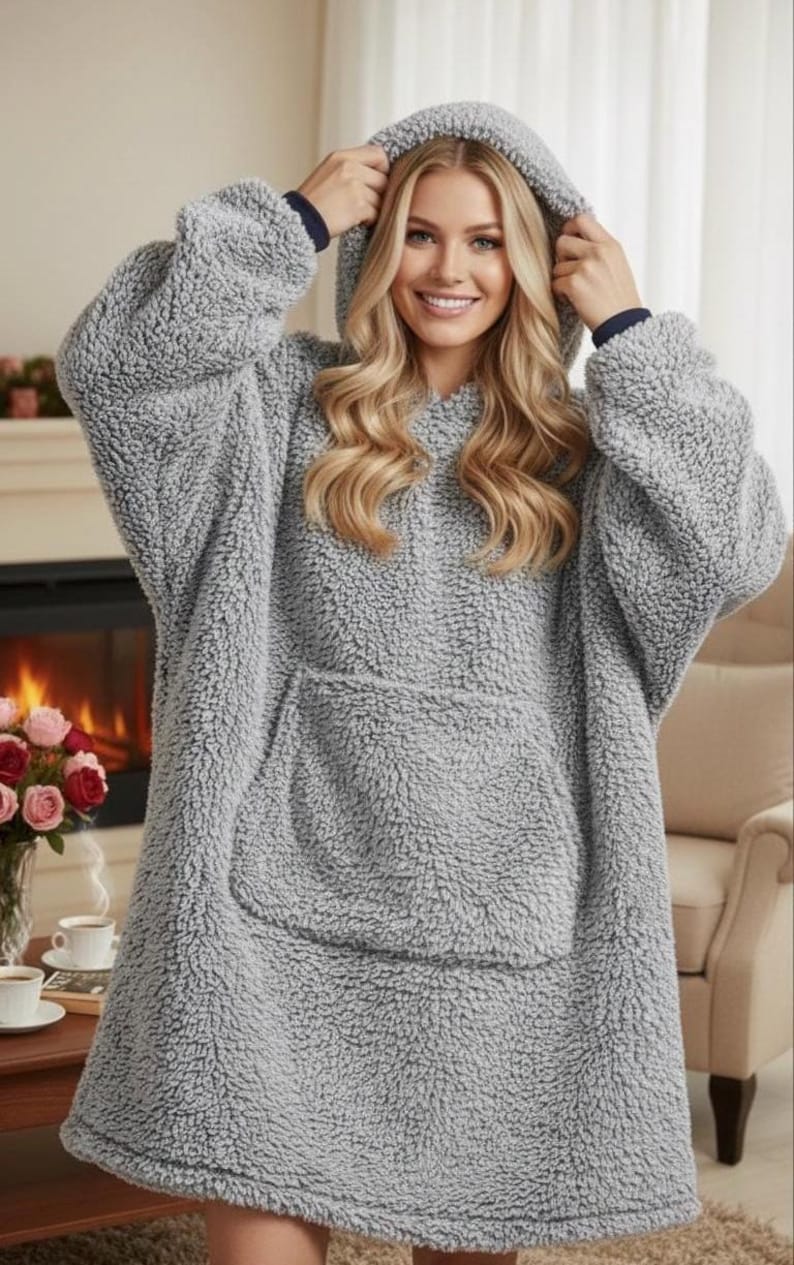 Cozy Plush Sherpa Blanket Hoodie | Soft Fuzzy Oversized Snuggie ...