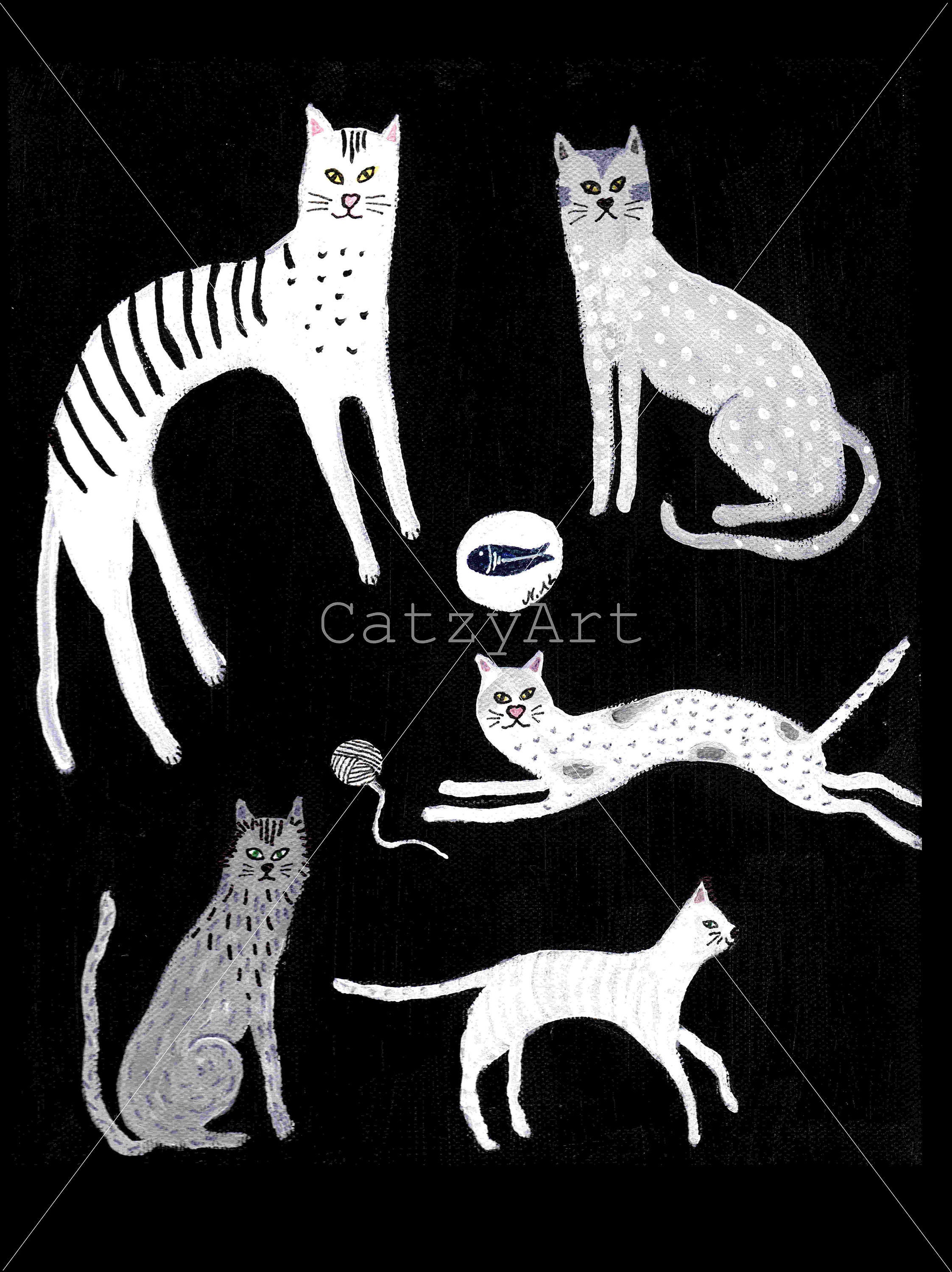 Black and White Cat Poster/ Modern Cats Print - Etsy