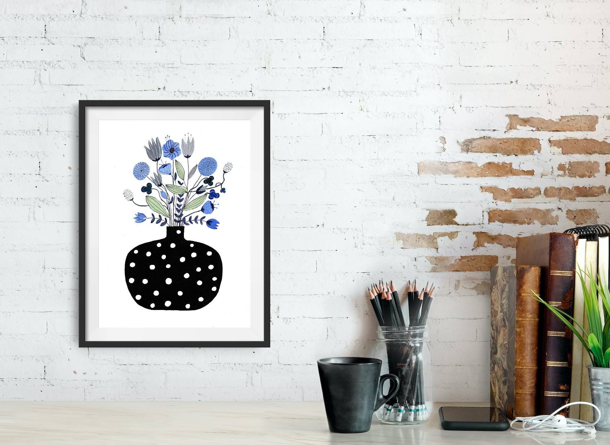 Polka Dot Vase With Flowers Poster - Etsy