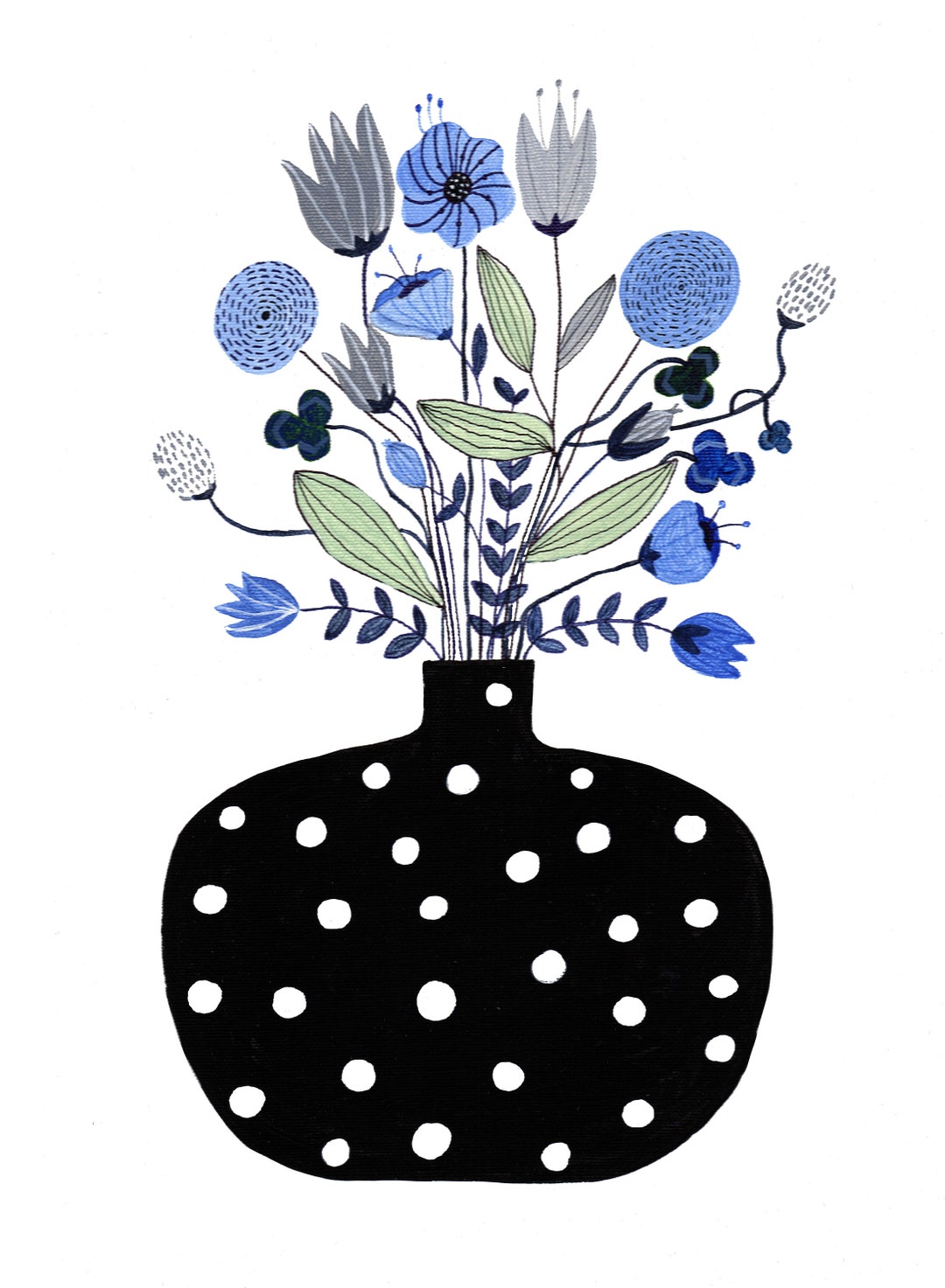 Polka Dot Vase With Flowers Poster - Etsy
