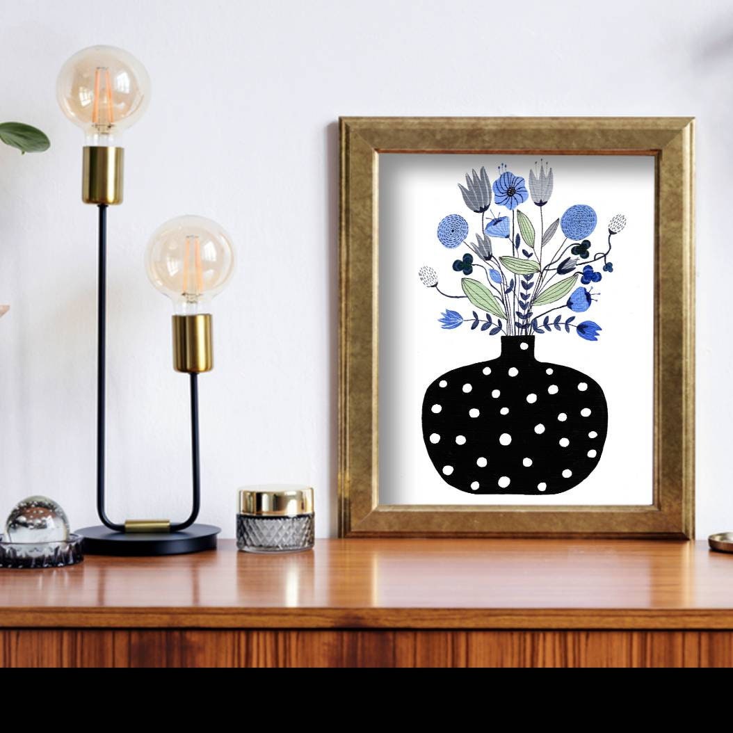 Polka Dot Vase With Flowers Poster - Etsy