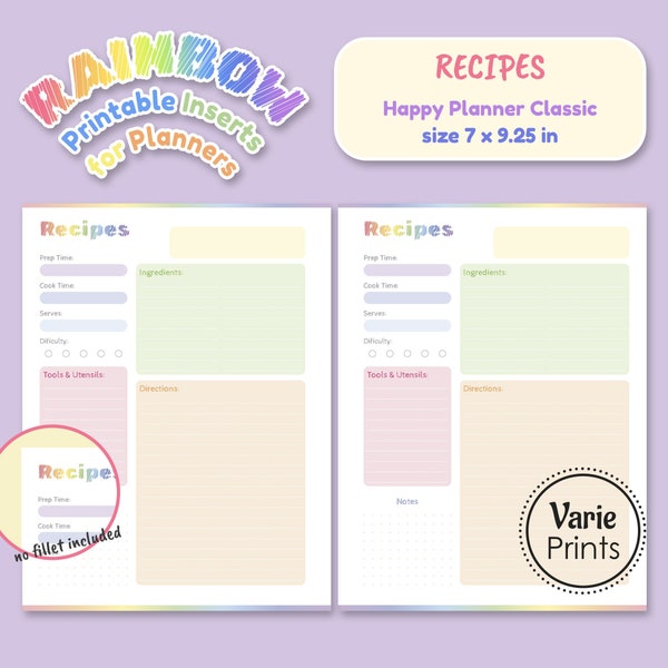 Happy Planner Classic Recipe - Etsy