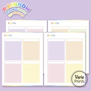 Rainbow Colors Printable Planner Inserts MISCELANEA BUNDLE. Happy ...