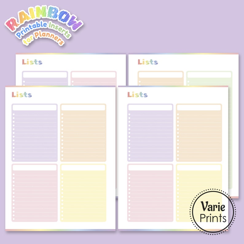 Rainbow Colors Printable Planner Inserts MISCELANEA BUNDLE. - Etsy