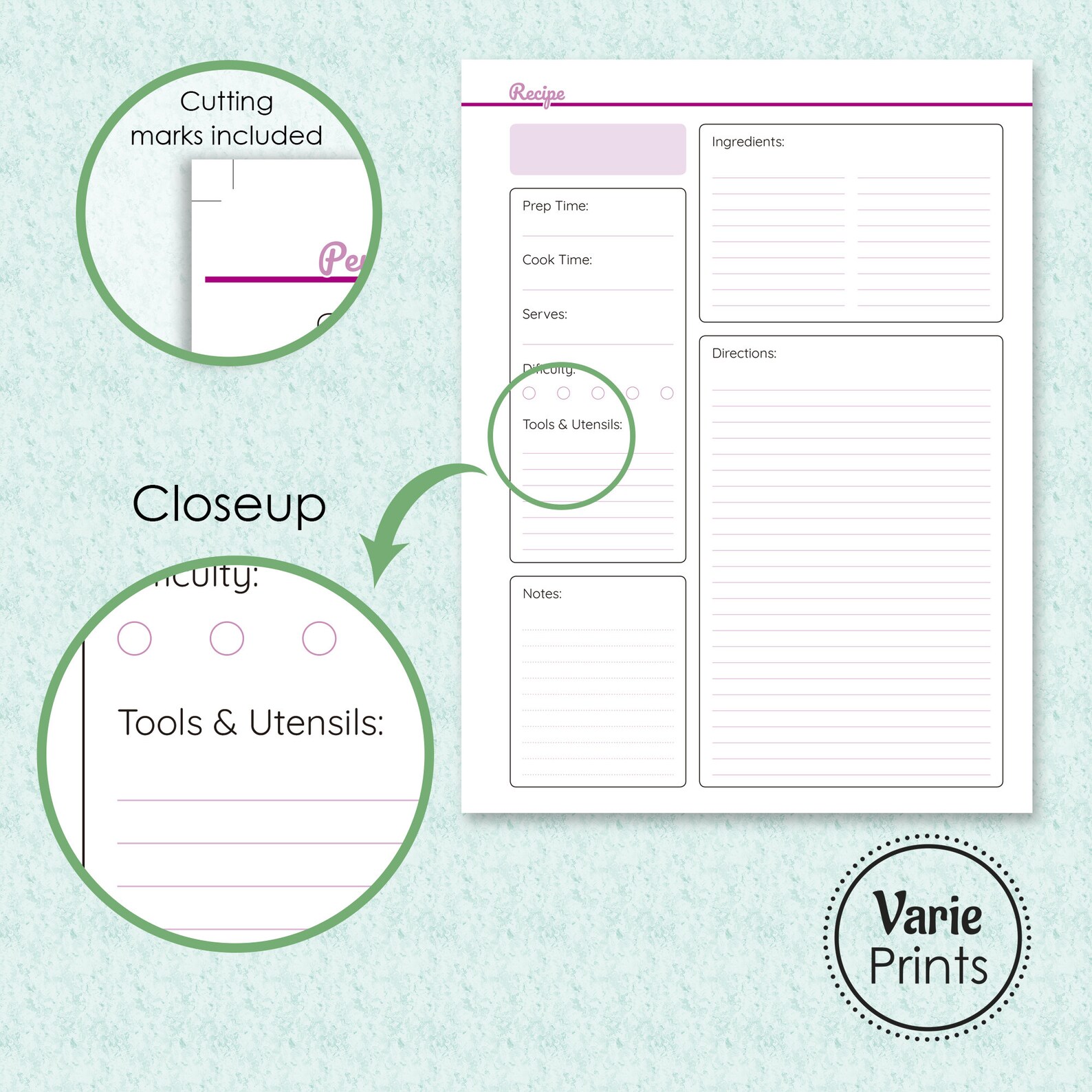 Planner Inserts Simple Design recipe Happy Planner Classic Size 6 ...