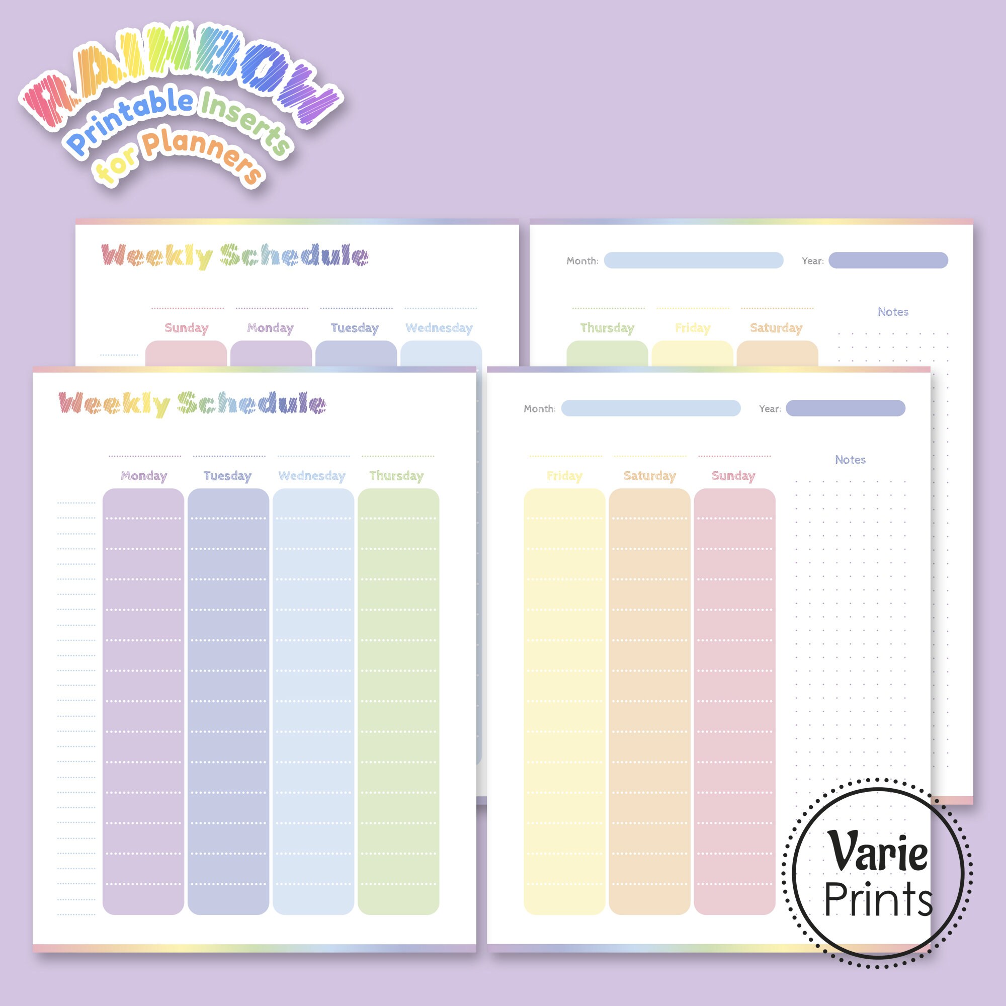 Rainbow Colors Printable Planner Inserts PLANNING BUNDLE. Happy Planner ...
