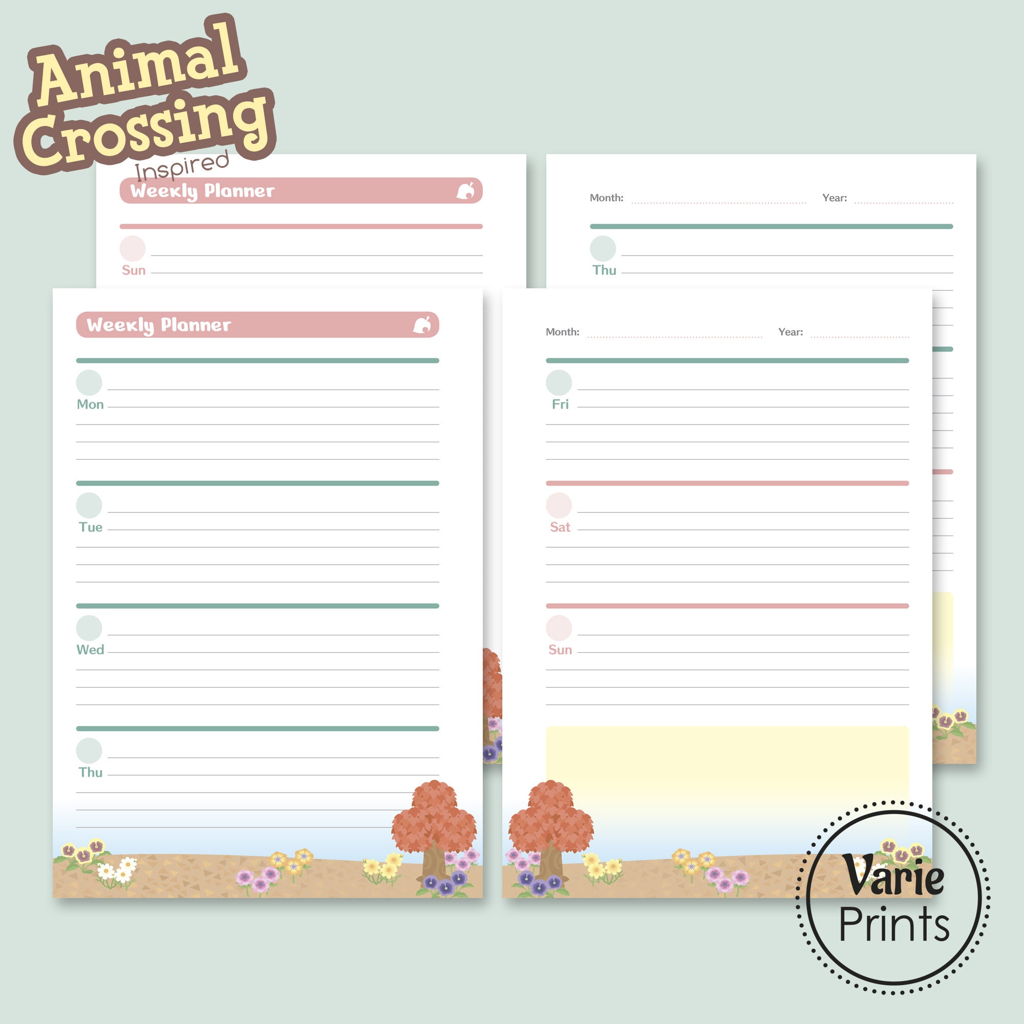 Small Sized Animal Crossing-Inspired Monthly Planner Printables Paper ...