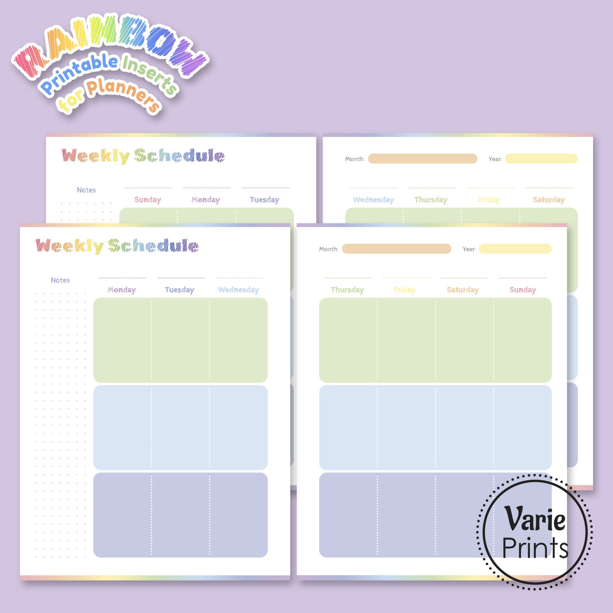 Rainbow Colors Printable Planner Inserts PLANNING BUNDLE. Happy Planner ...