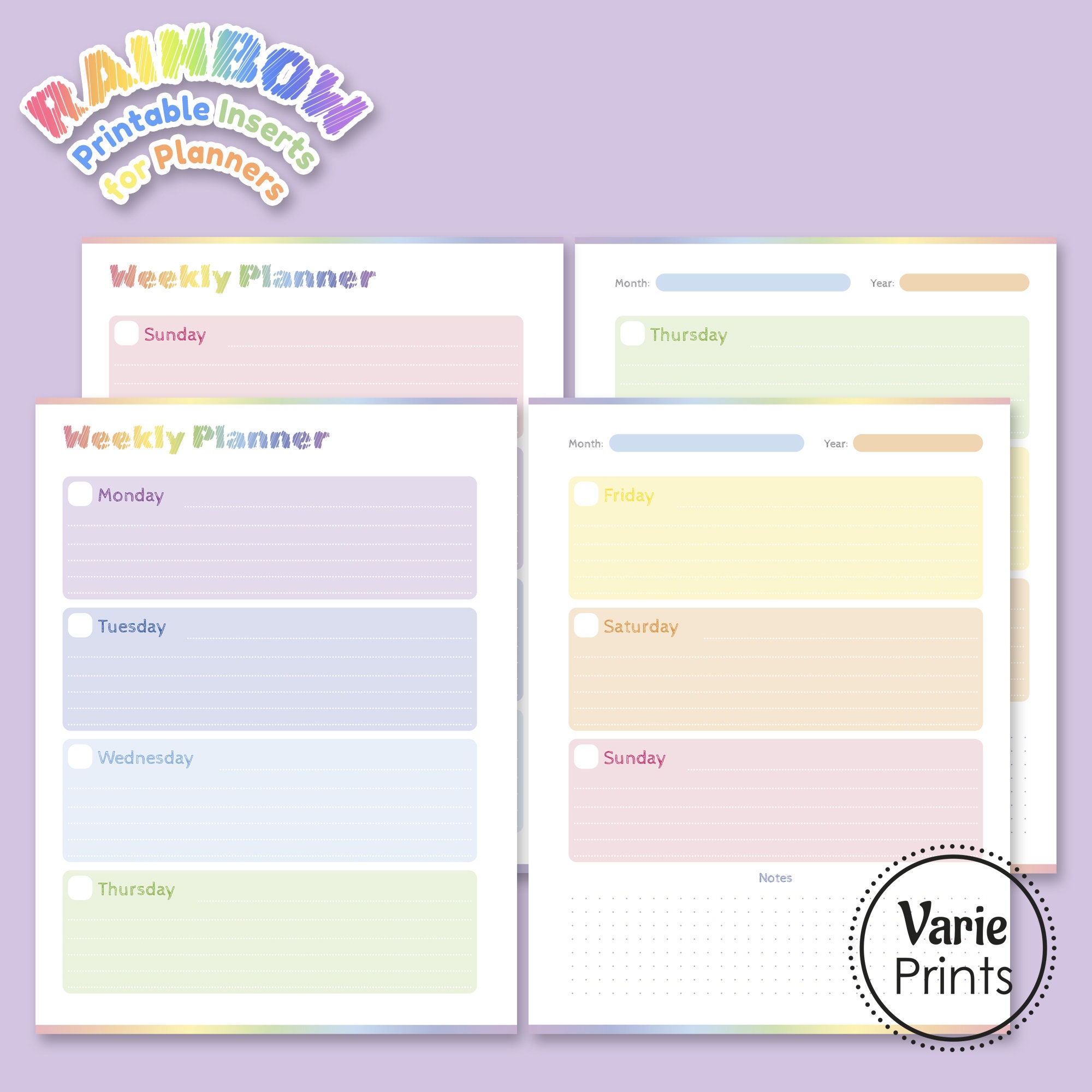 Rainbow Colors Printable Planner Inserts PLANNING BUNDLE. Happy Planner ...