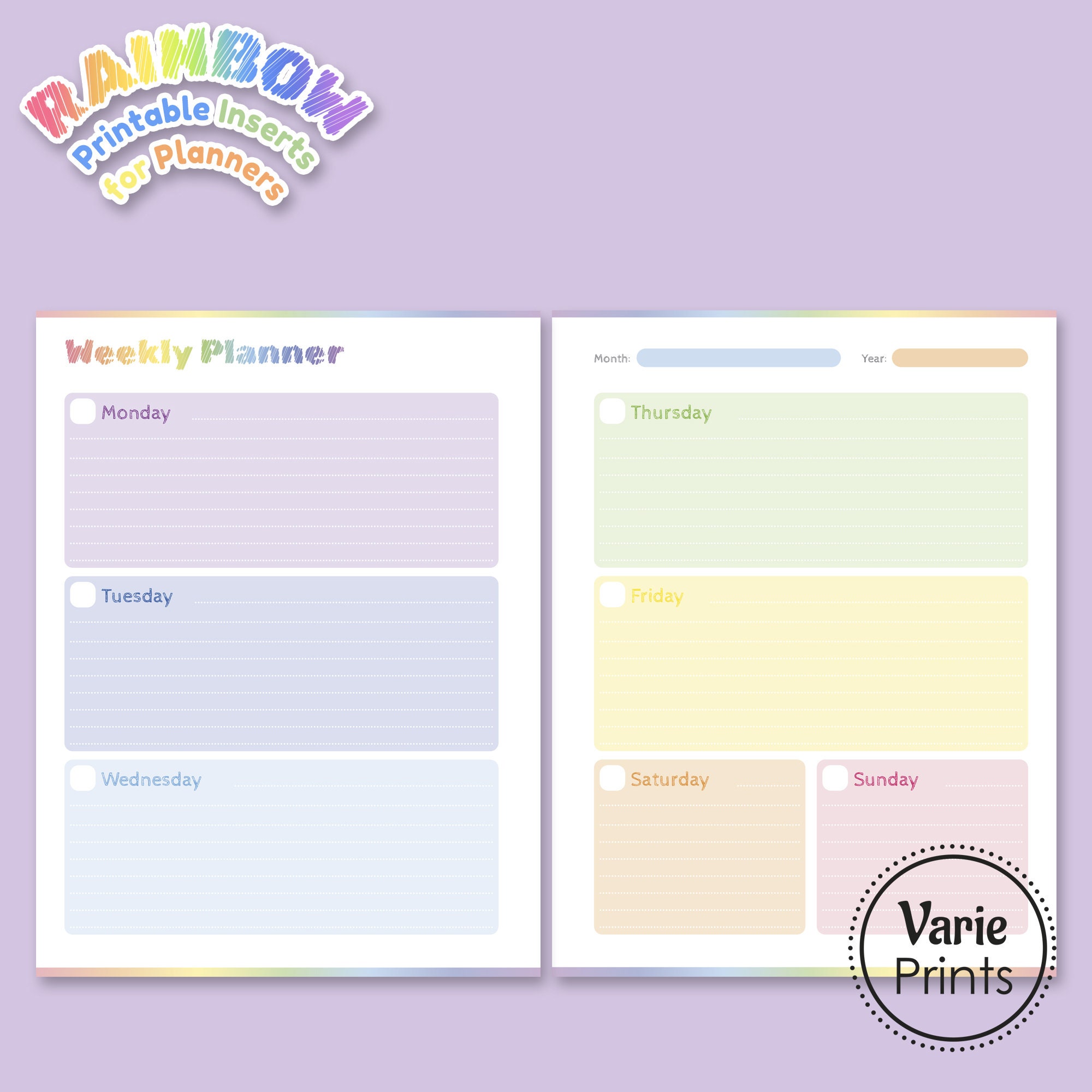 Rainbow Colors Printable Planner Inserts PLANNING BUNDLE. Happy Planner ...