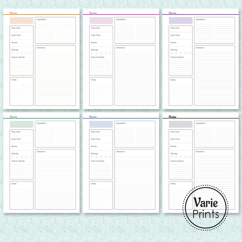 Planner Inserts Simple Design recipe Happy Planner Classic Size 6 ...