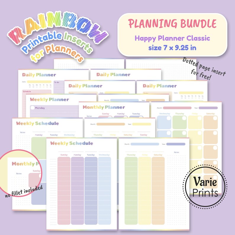 Rainbow Colors Printable Planner Inserts PLANNING BUNDLE. Happy Planner ...