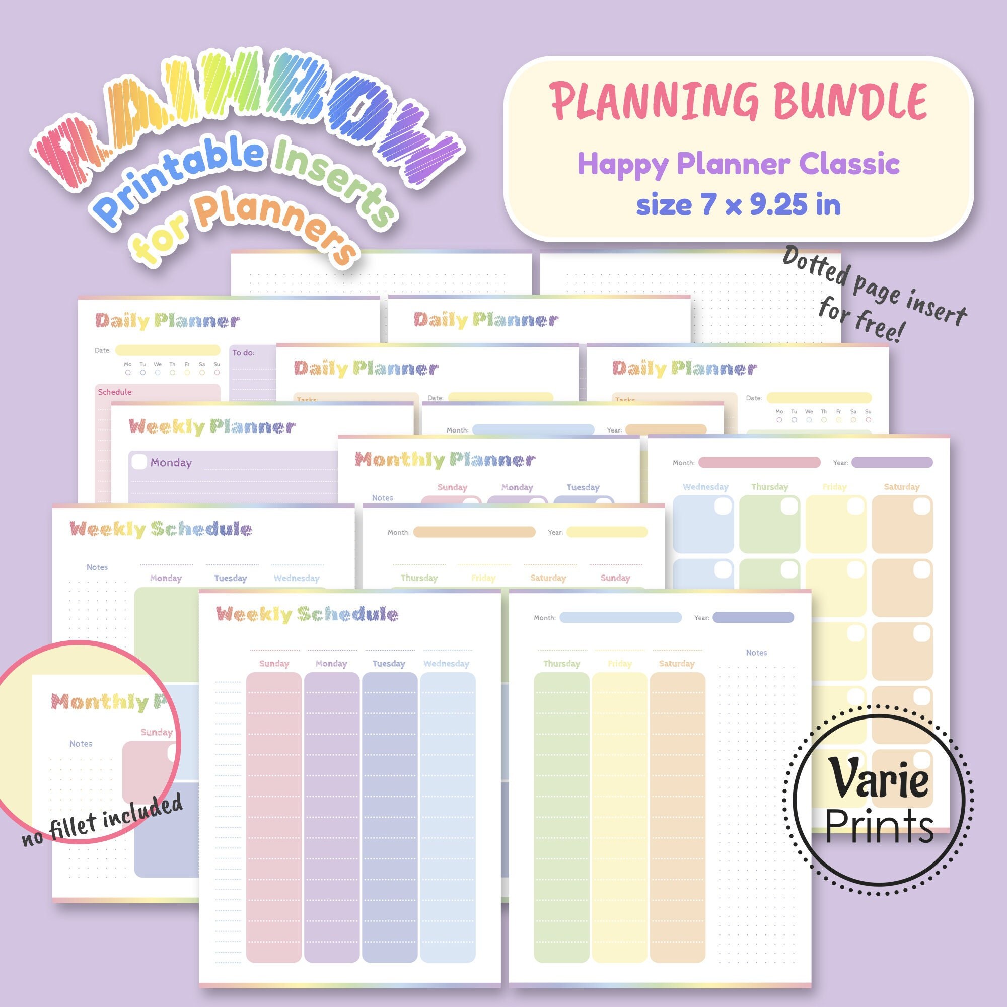 Rainbow Colors Printable Planner Inserts PLANNING BUNDLE. Happy Planner ...