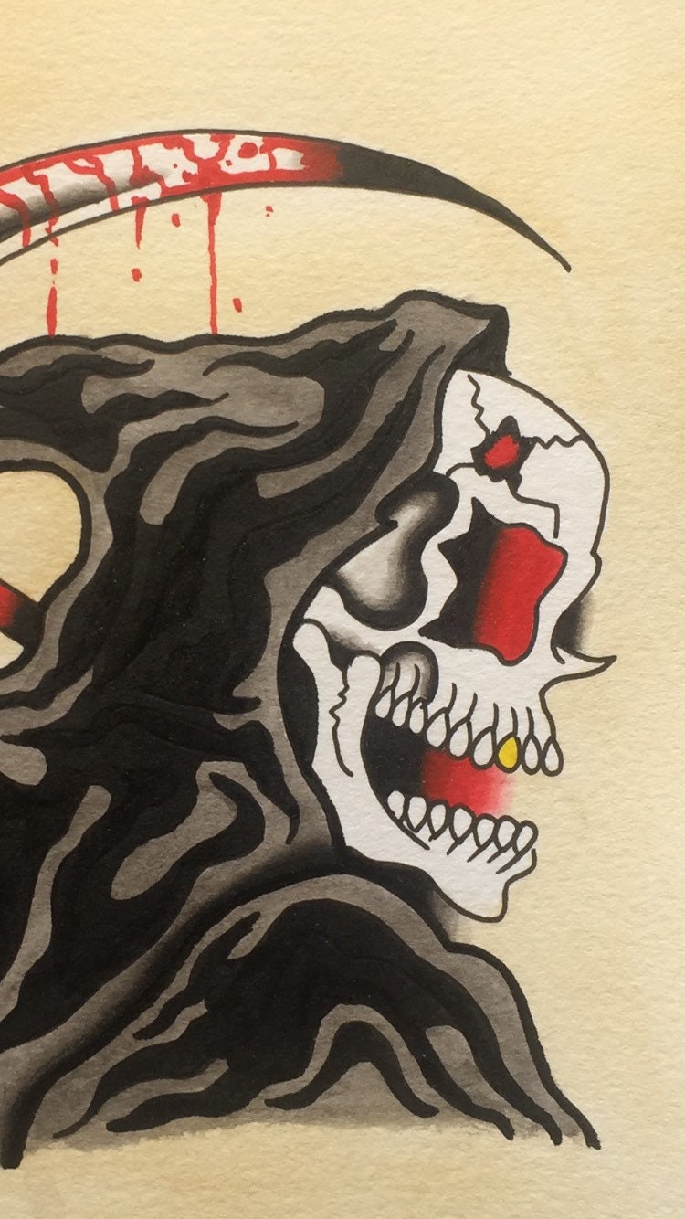 Grim Reaper Tattoo Flash Painting - Etsy