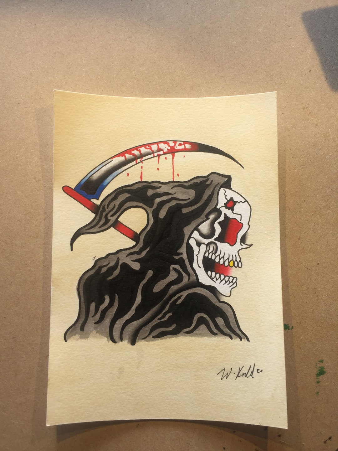 Grim Reaper Tattoo Flash Painting - Etsy