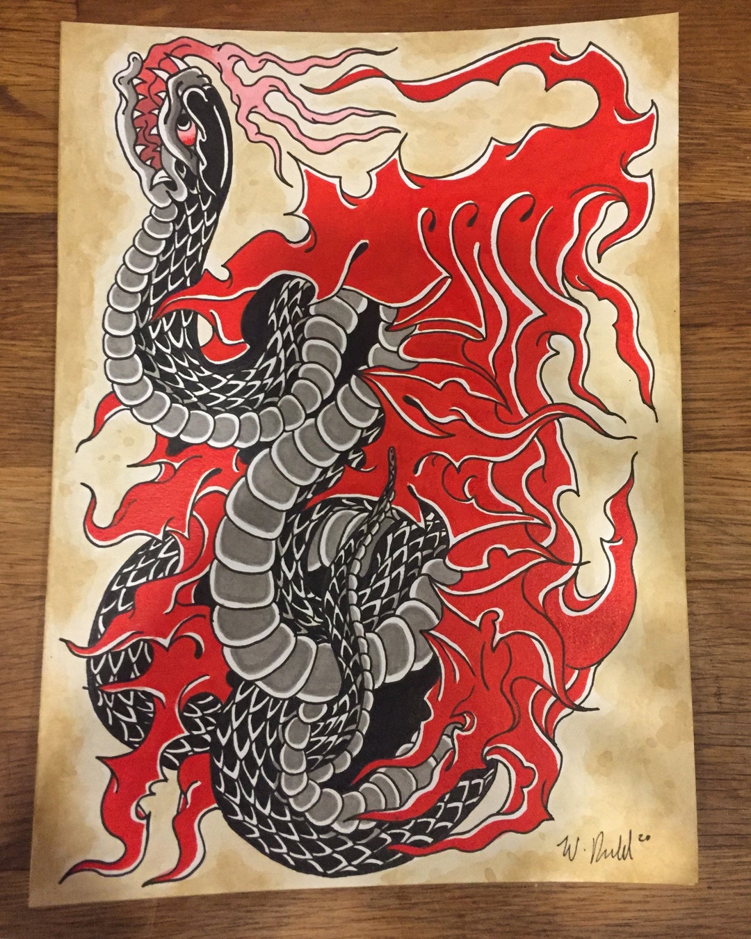 Snake Reaper Tattoo Flash Painting - Etsy