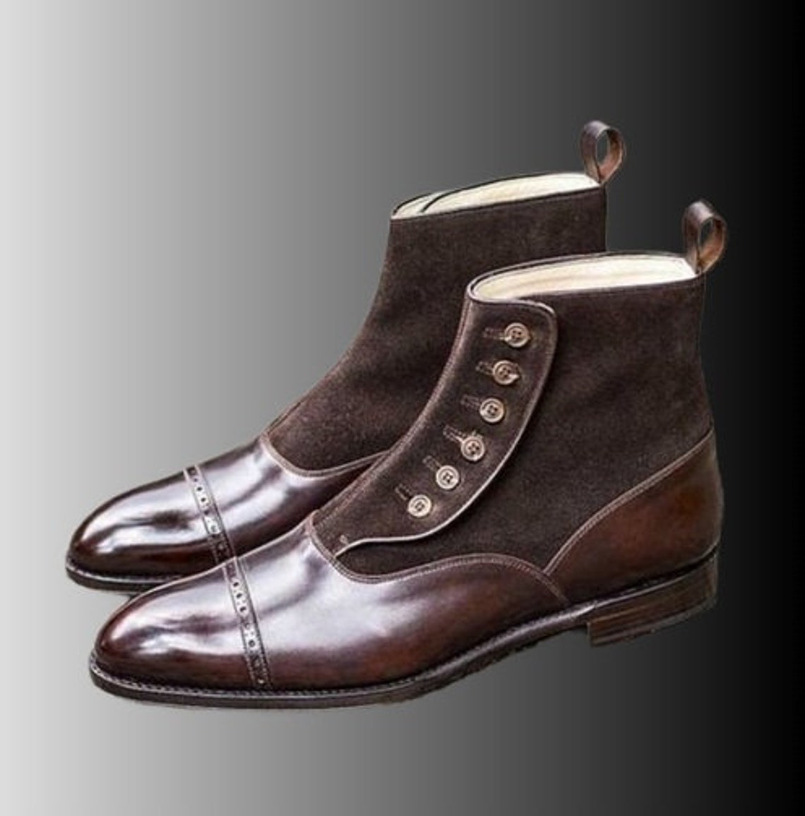 Luxury Button-up Suede Handcrafted Patent Cap Toe Genuine Cowhide ...
