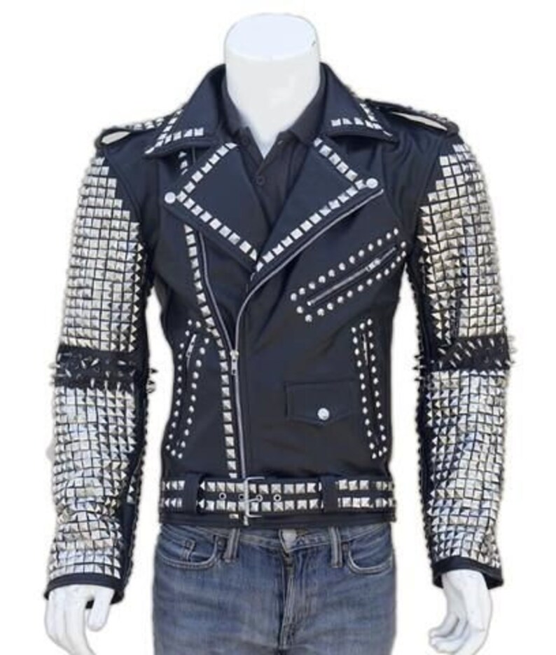 Silver Metal Pyramid Steampunk Studded Gothic Handmade Real Leather ...