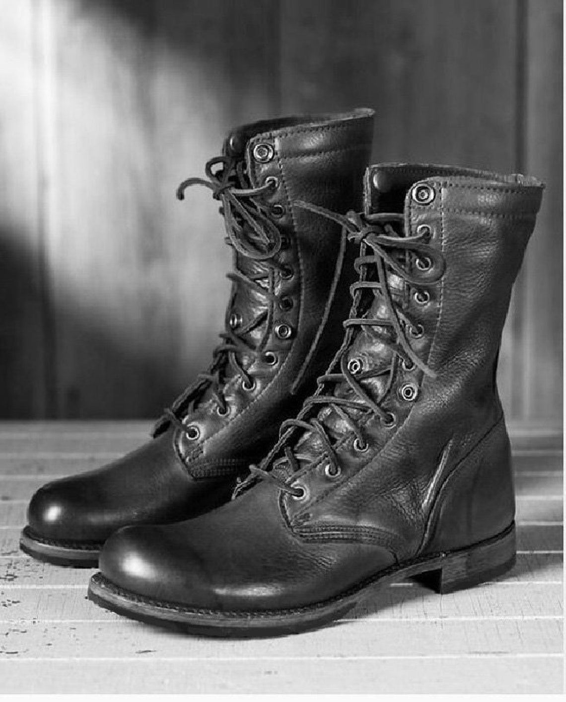 Men's Combat Style High Lace up Ankle Premium Leather Military Long ...