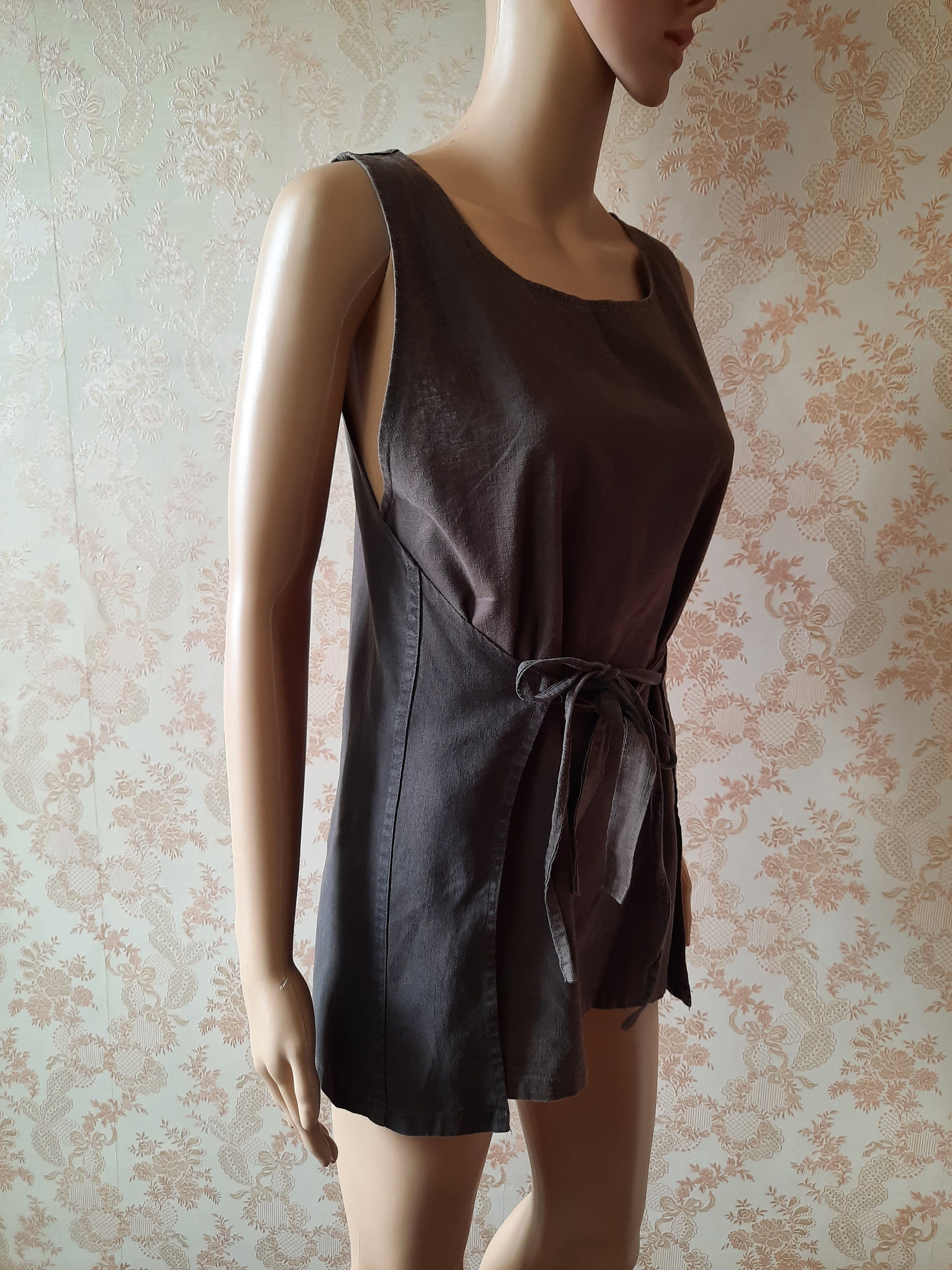 Vintage Tabard Top in Milk Chocolate Brown Cotton\linen. Boho\vegan ...