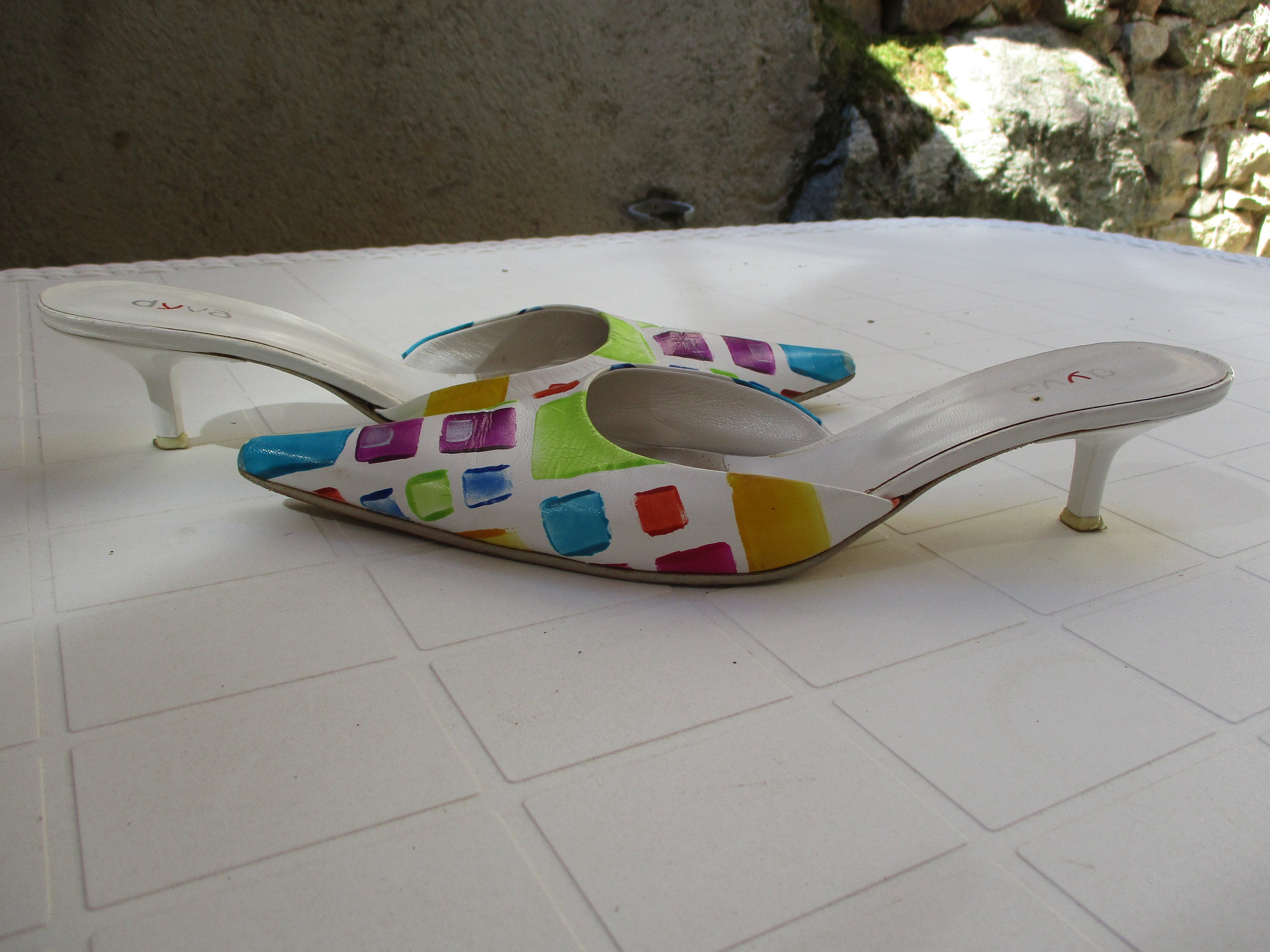 Women's Vintage Italian Multicolored Kitten Heeled Mules. Vintage Mules ...