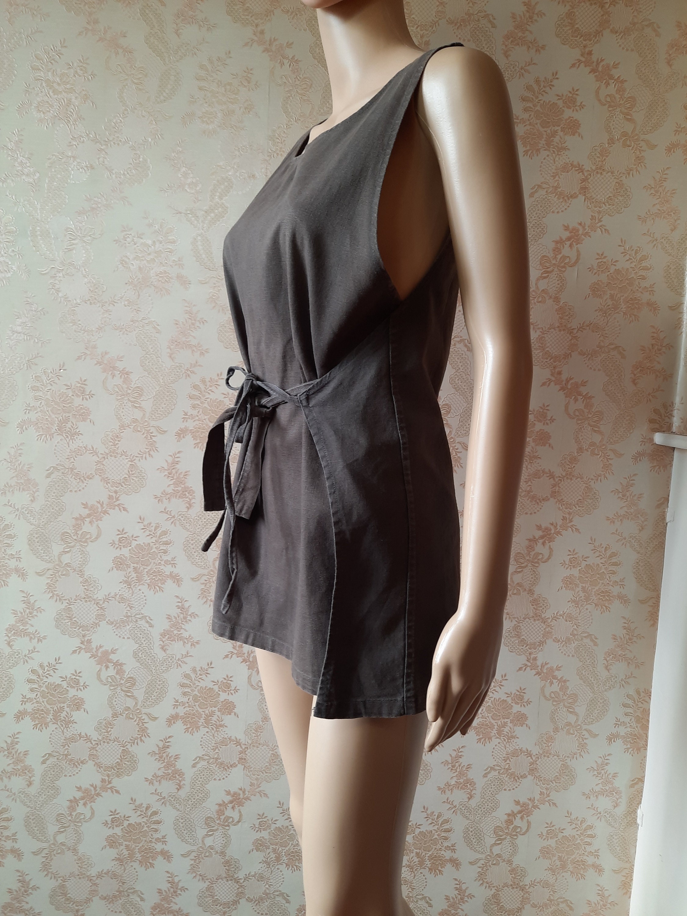 Vintage Tabard Top in Milk Chocolate Brown Cottonlinen. - Etsy