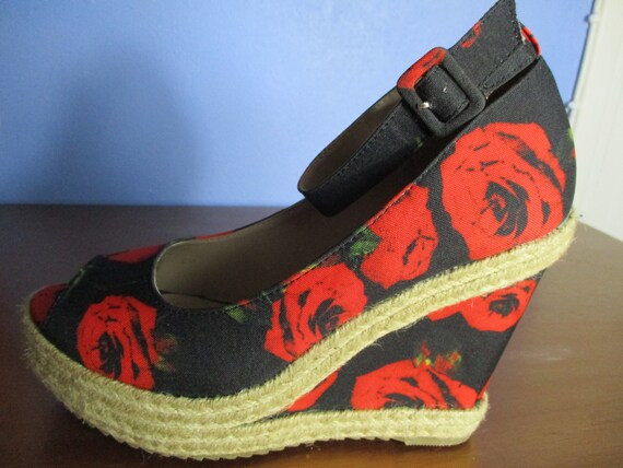 Red And Black Wedges Shoes