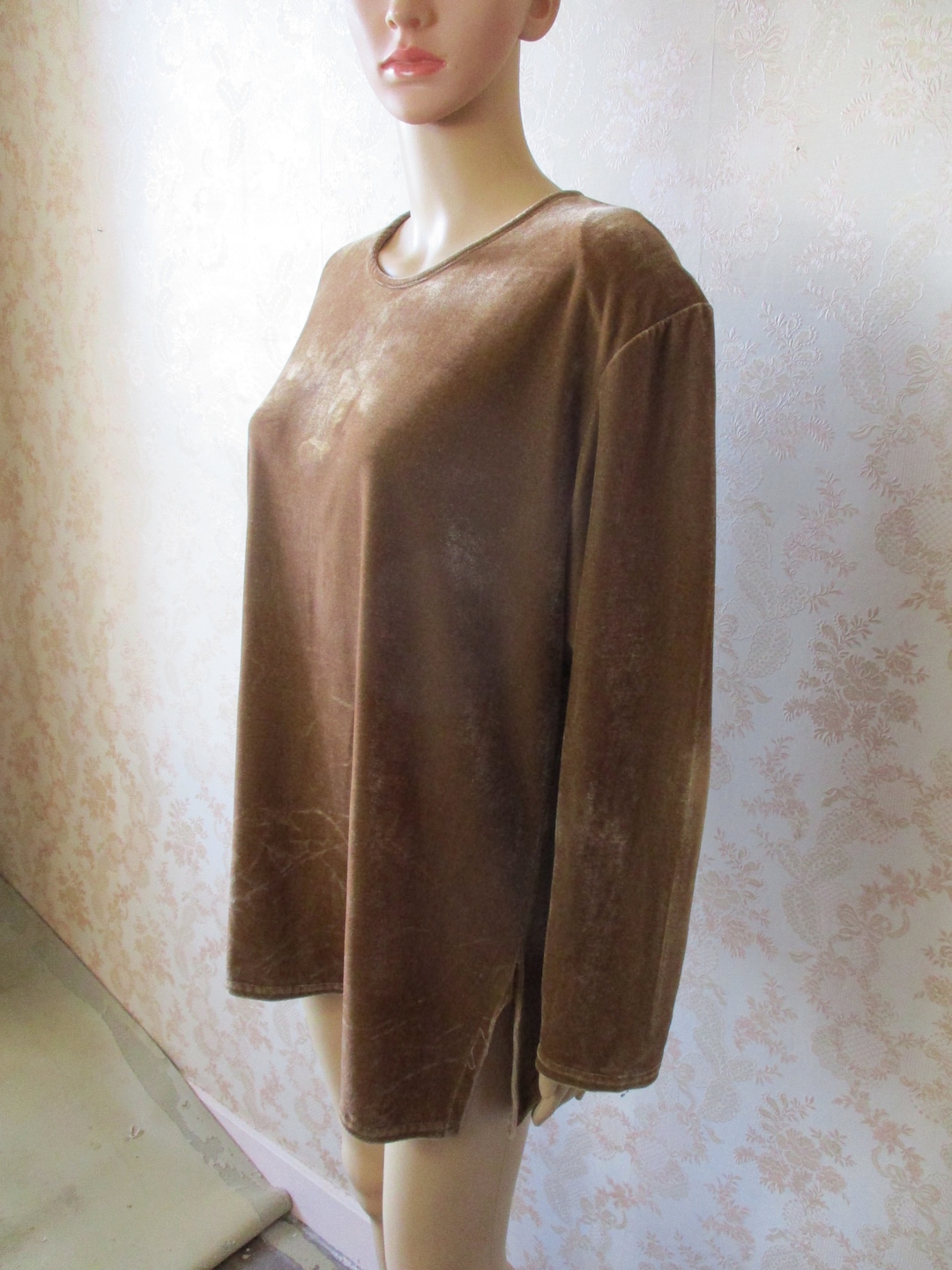 Vintage Caramel Coloured Velvet Top, Vintage Top\velvet Top\large Velvt ...