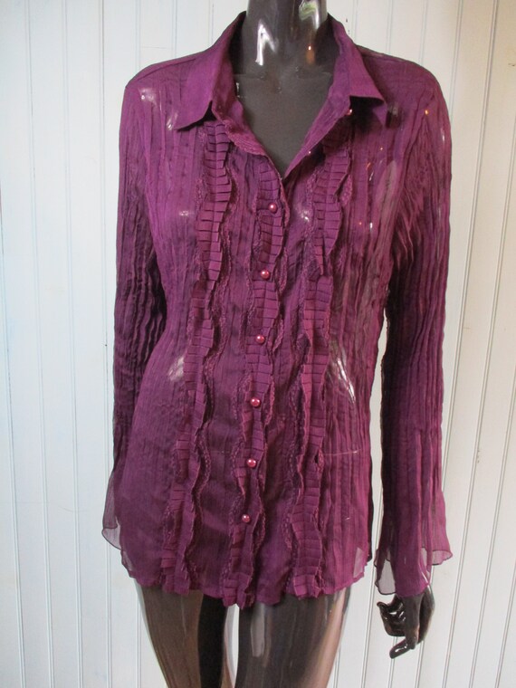 Boho sheer blouse in a lovely deep purple. Has a ruffled | Etsy