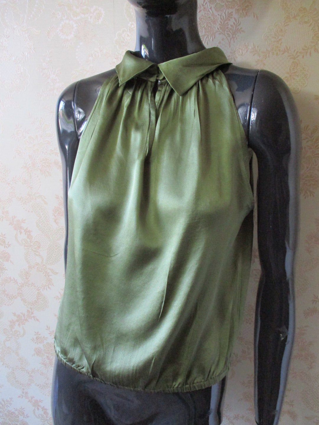 Vintage Olive Green Silky Top . Vintage Top\silky Top\green Top\evening ...
