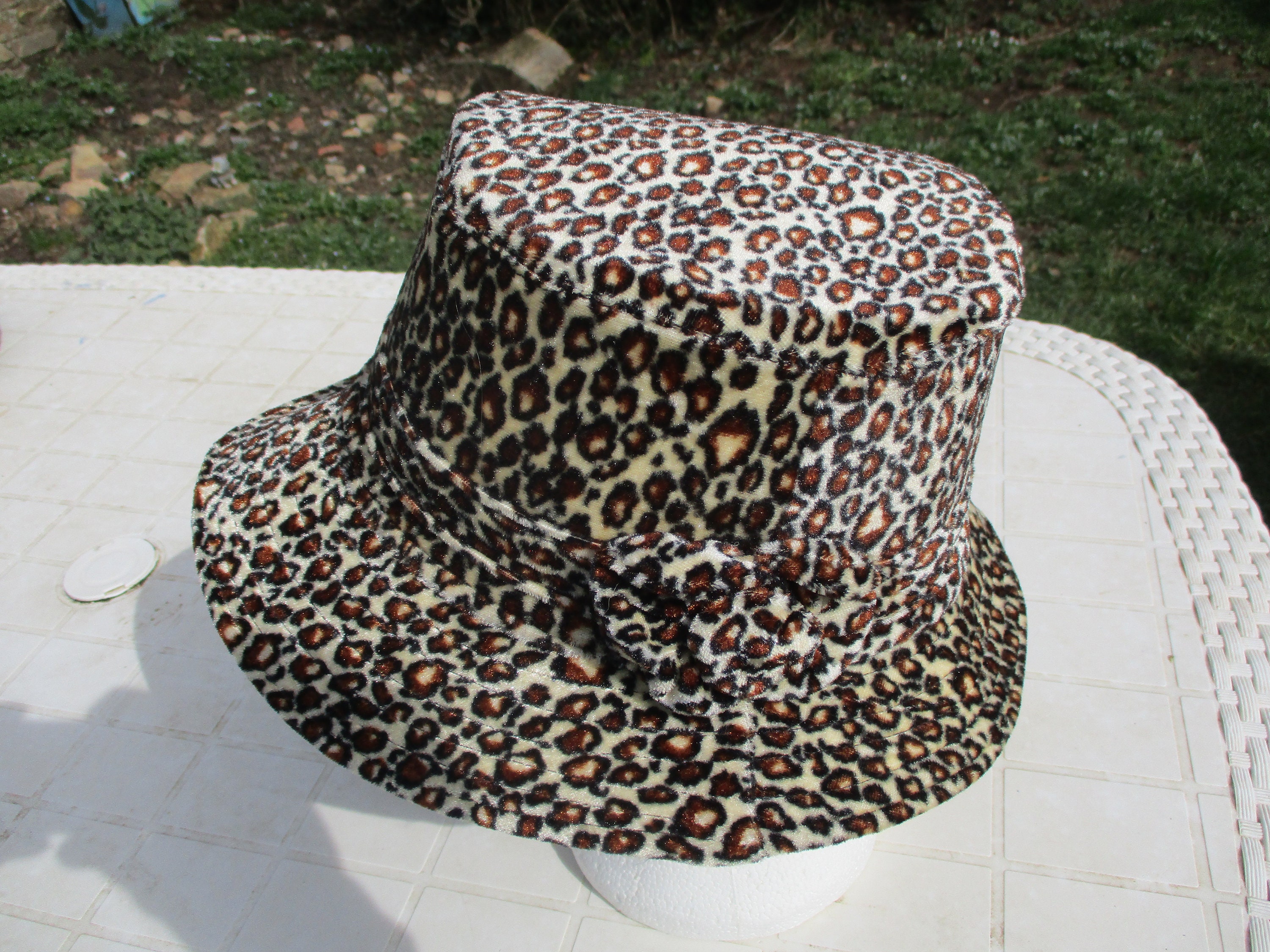 Leopard Print Velvet Bucket Hat. Vintage Hatanimal Print Hatvelvet ...