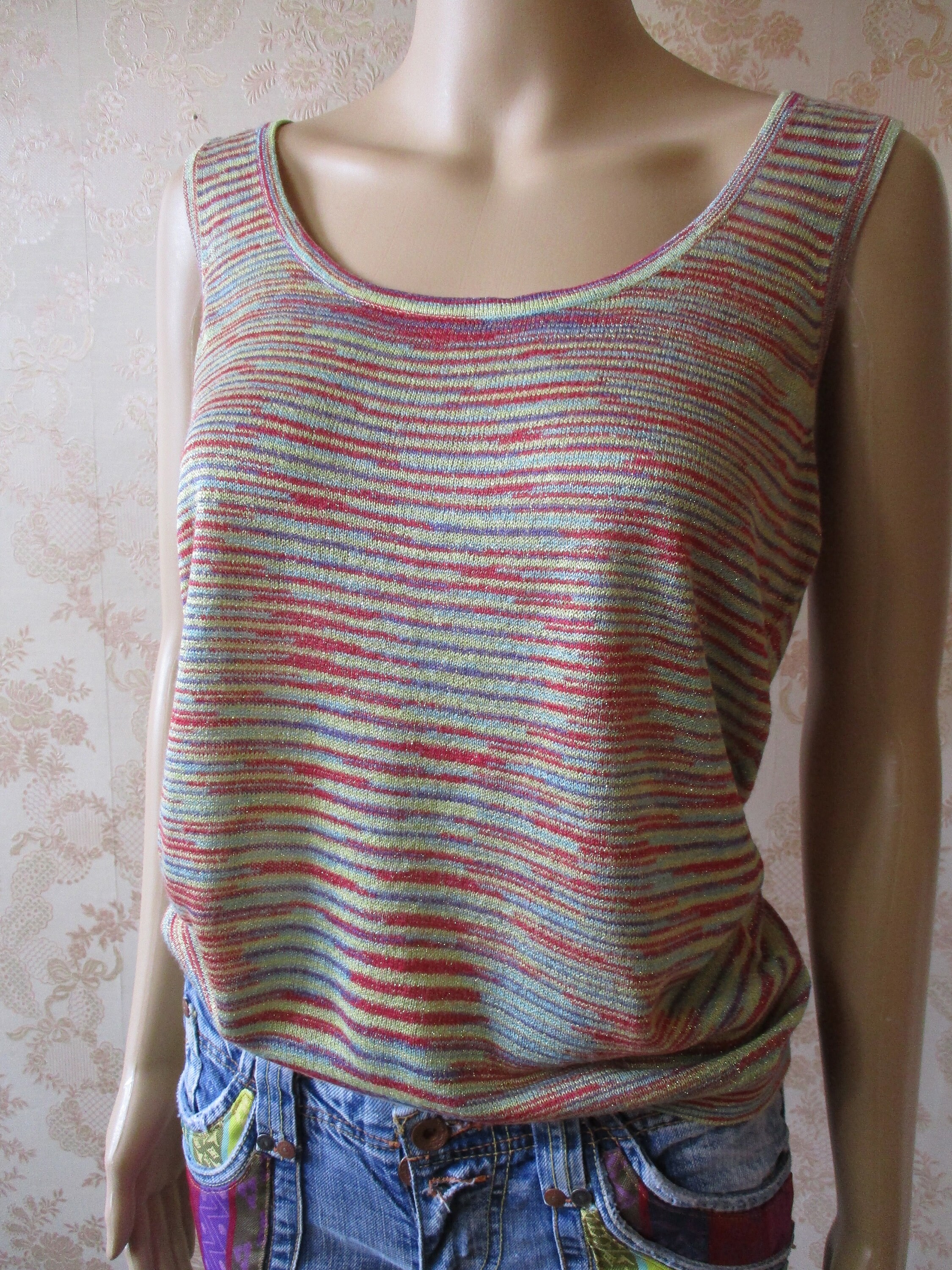 Vintage Striped Lurex Twin Set Comprising of a Vest Top and - Etsy