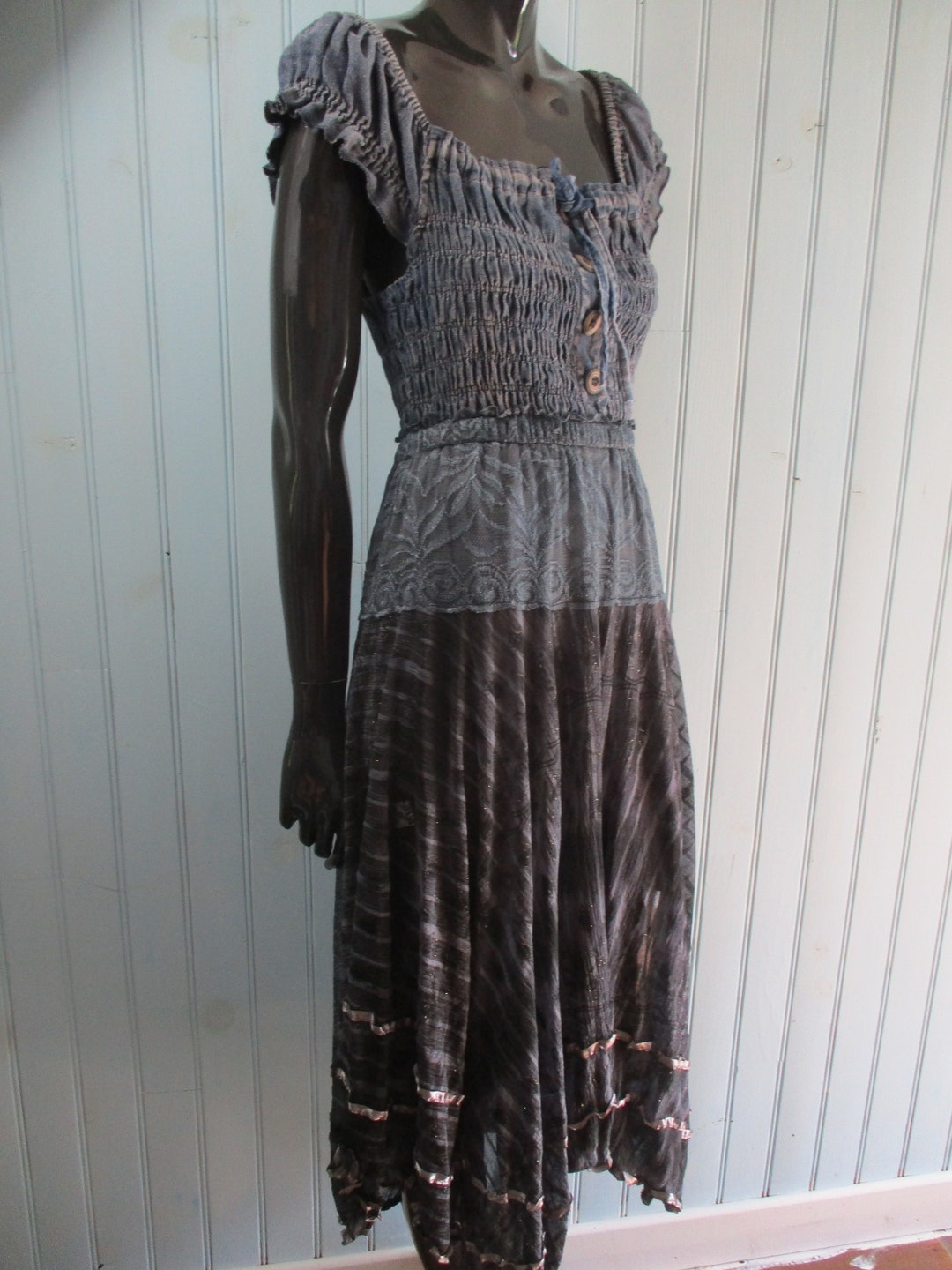 Vintage Lace and Denim Sundress . Vintage Dress\denim Dress\lacy Dress ...