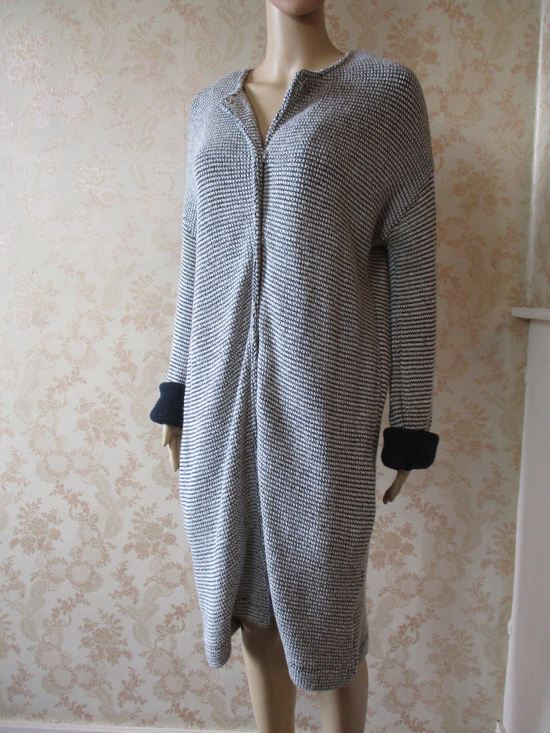 Vintage Black White Knitted Coatigan Vintage ...