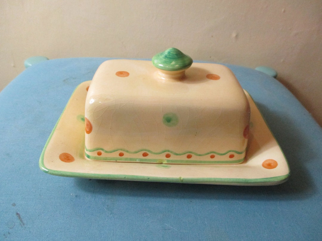 Yellow and Green Ceramic Butter Dish. Vintage\ceramic\butter Dish\kitchen Ware\household\vintage ...