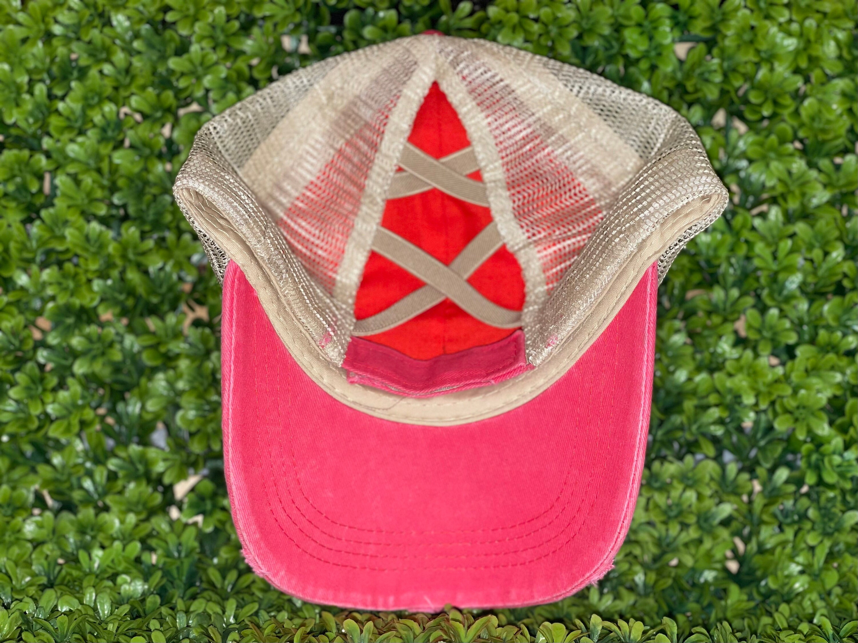 Red Baseball Mom Leather Patch Ponytail Trucker Cap - Etsy