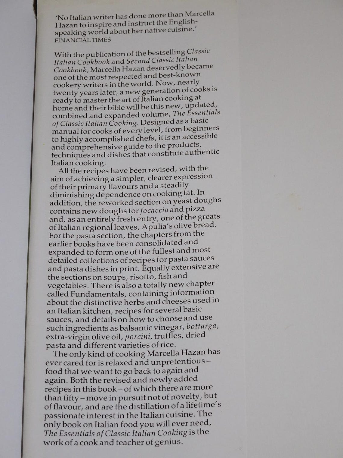 1992 the Essentials of Classic Italian Cooking by Marcella Hazan ...