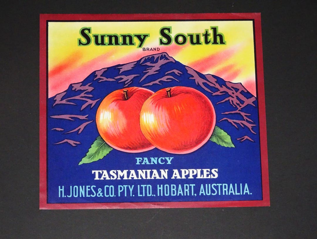 RARE Large Vintage Fruit Box Label - Apples - Tasmania - Hobart - Fruit ...