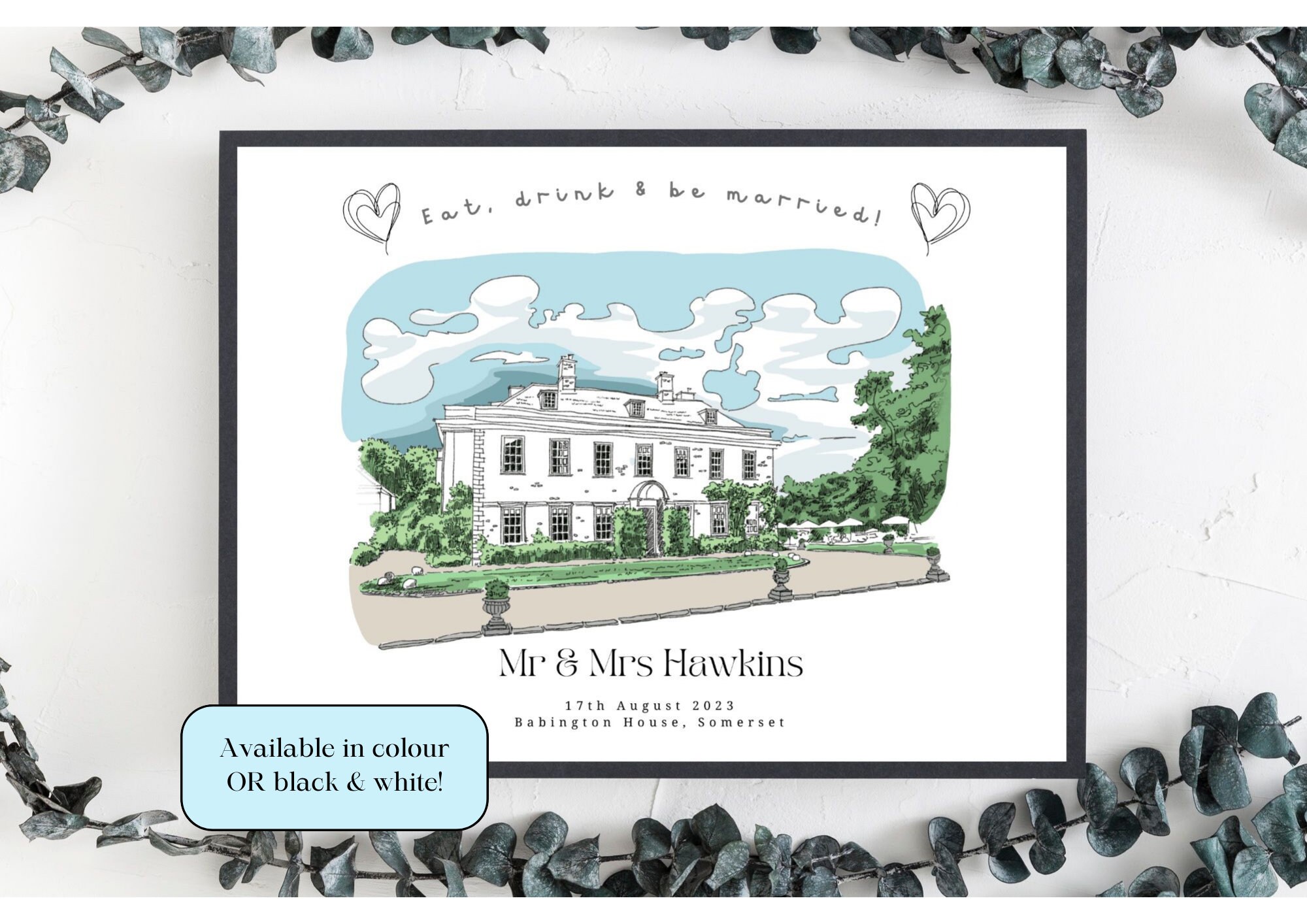 Personalised HAND-DRAWN Wedding Venue Illustration Print, Handmade ...