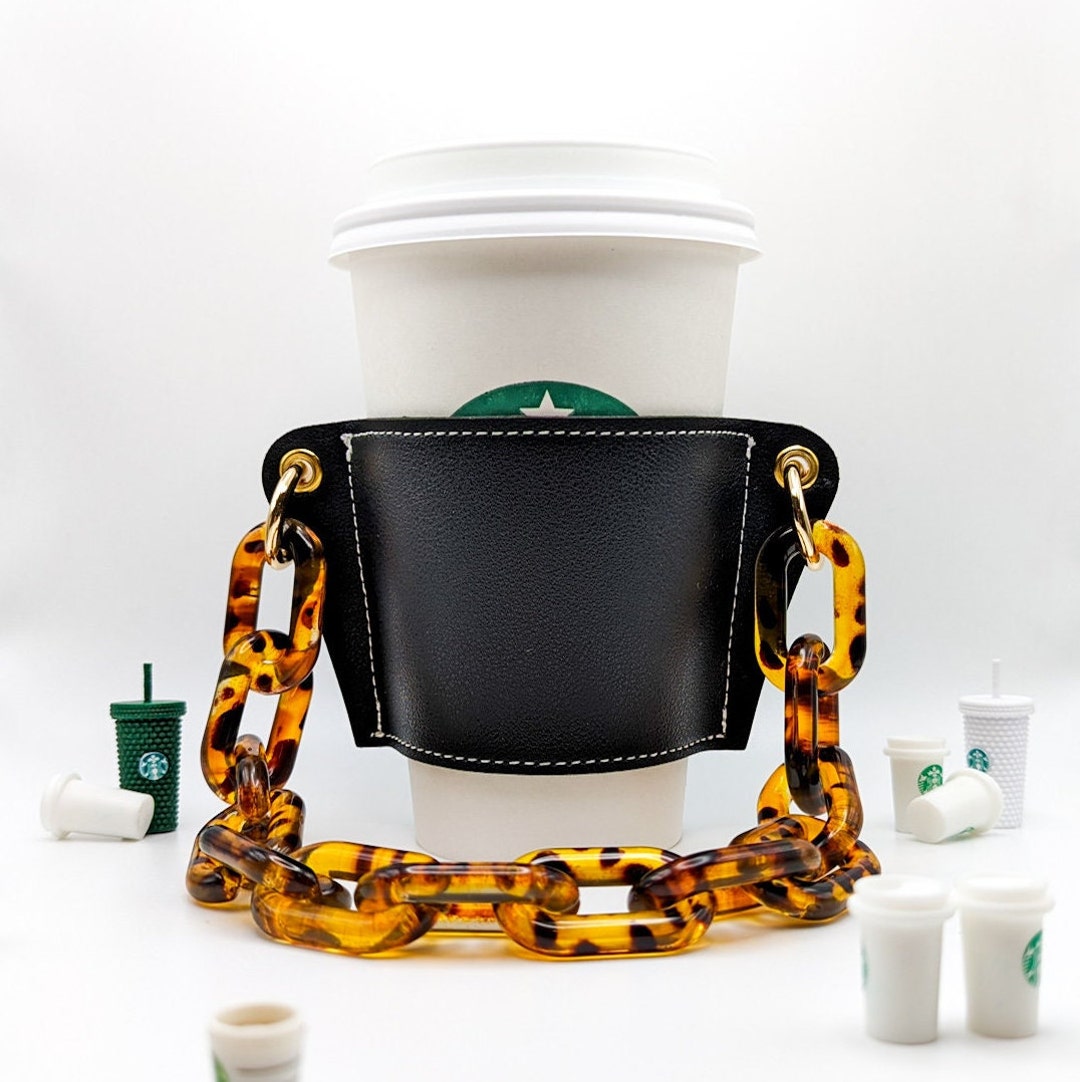 Coffee Purse! Reusable Drink Cup Holder (black Leather Sleeve, Tortoise ...